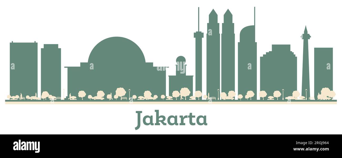 Abstract Jakarta Indonesia city skyline with color buildings. Business ...