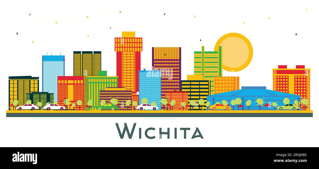 Wichita Kansas USA City Skyline with Color Buildings isolated on white ...