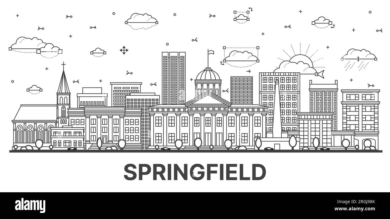 Outline Springfield Illinois City Skyline with Modern and Historic ...