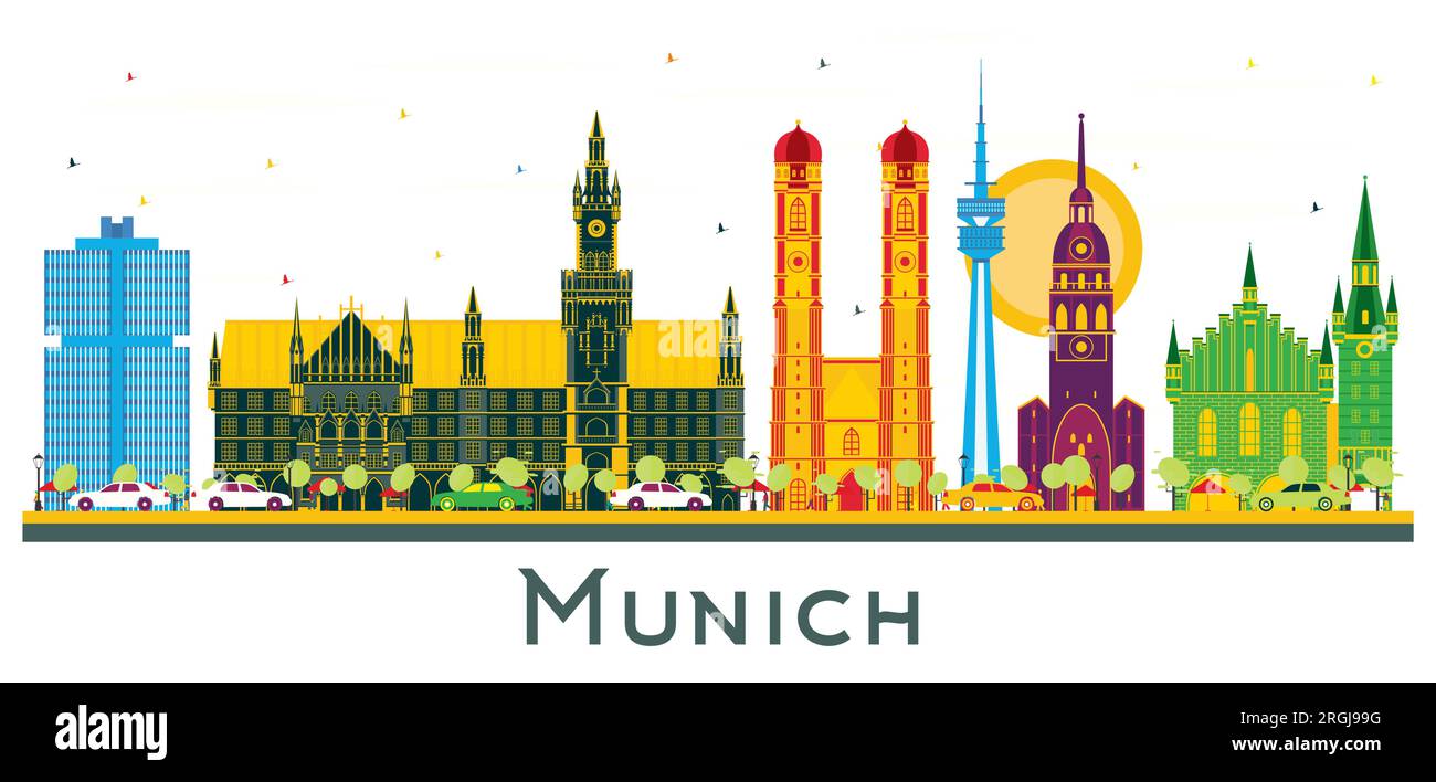 Munich Germany city Skyline with Color Buildings isolated on white. Vector Illustration ...