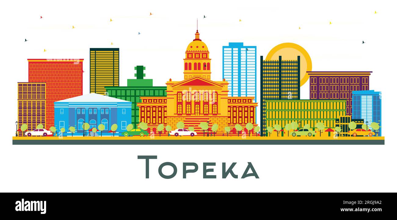 Topeka Kansas USA city Skyline with Color Buildings isolated on white ...