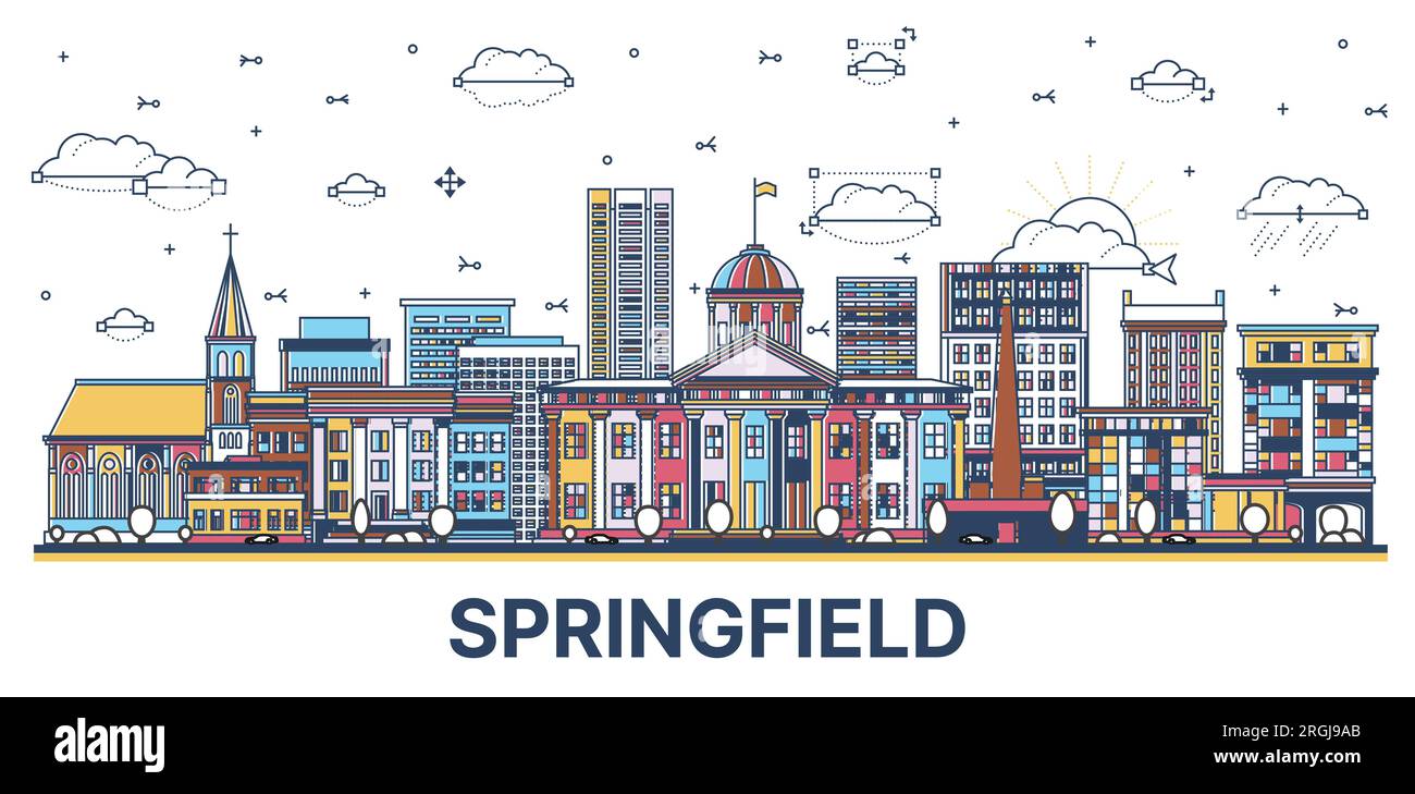 Outline Springfield Illinois City Skyline with Colored Modern and ...