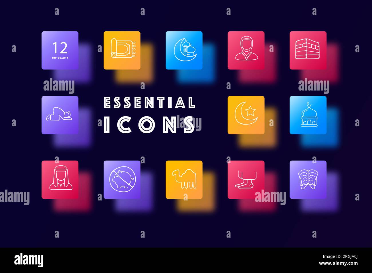 Religion line icon. Quran, islam, veil, carpet, namaz, mosque, halal ...