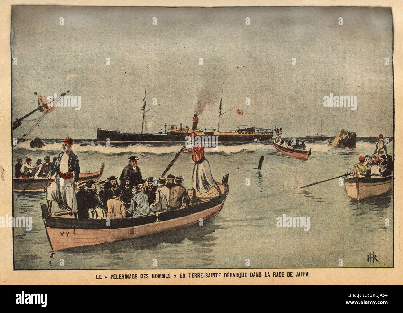 Le pelerinage des hommes en Terre Sainte debarque dans la rade de Jaffa ...