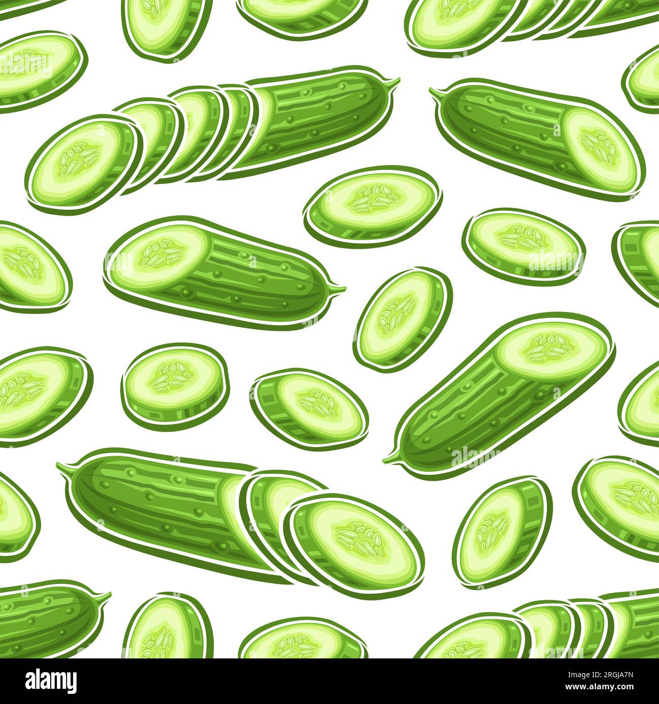 Vector Cucumber Seamless Pattern, repeating background with sliced ripe ...