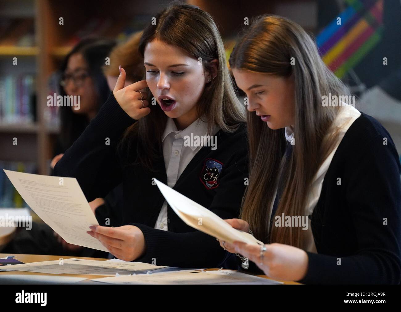 File photo dated 08/08/23 of (left to right) Pupils Emma Higgins and ...
