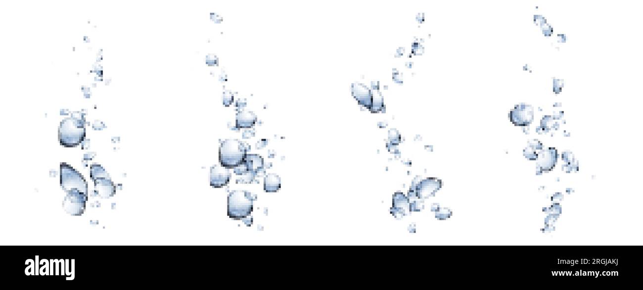 Realistic set of underwater bubbles splash isolated on transparent background. Vector ...