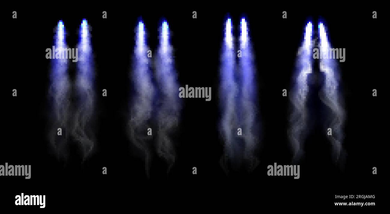 Blue fire jet launch smoke trail vector effect. 3d rocket speed cloud ...