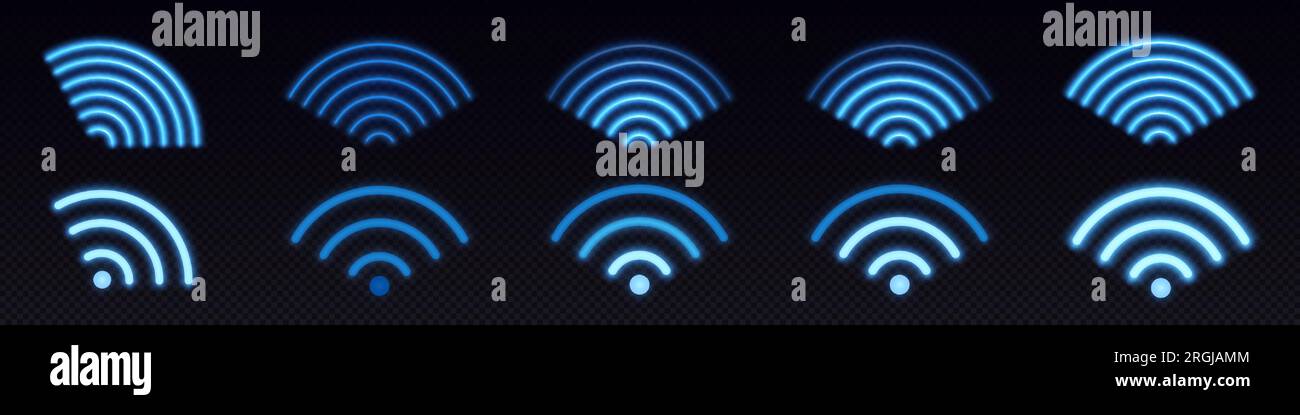Neon icons of wifi signal. Circle symbol of sound wave, wireless ...