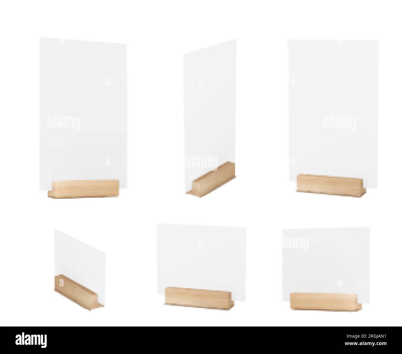 Mockup of menu card in table holder. Wooden stand for display paper ...