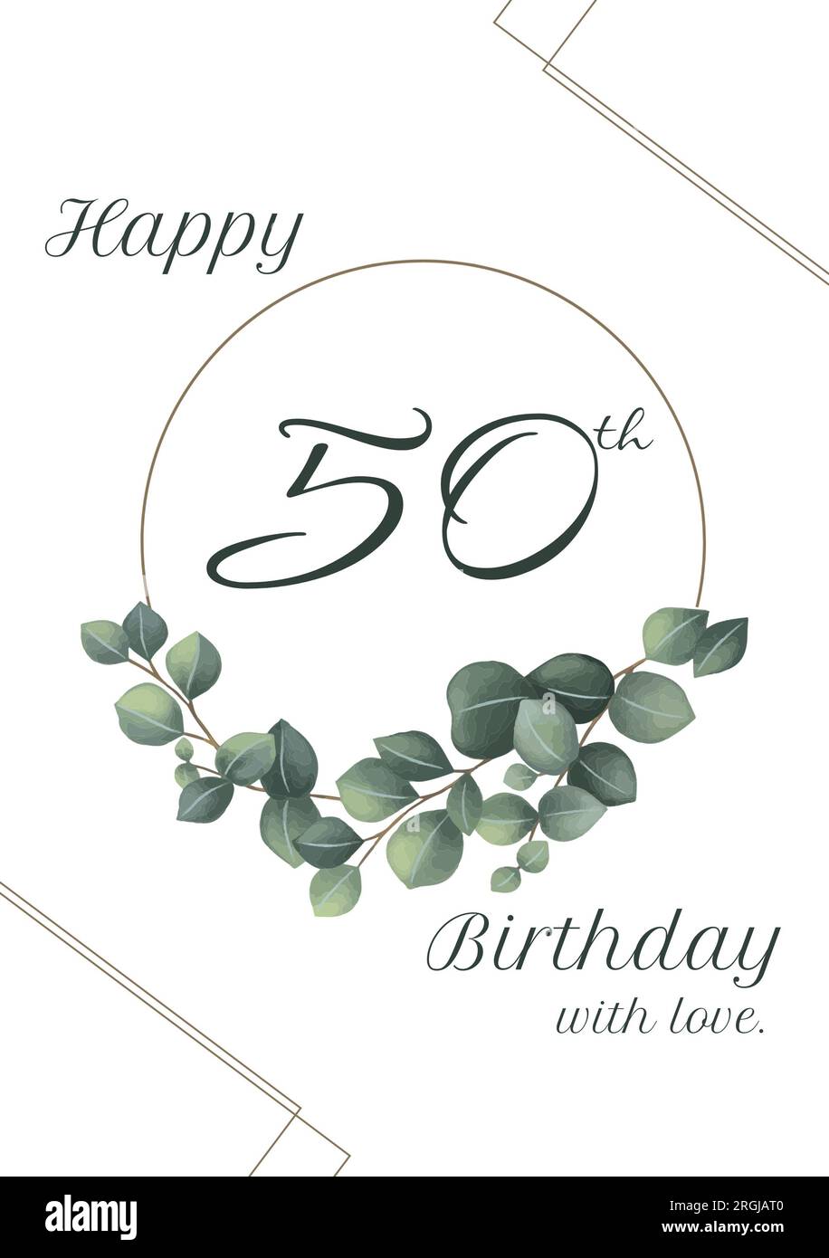 Happy 50 birthday text with leaf pattern on white background Stock ...