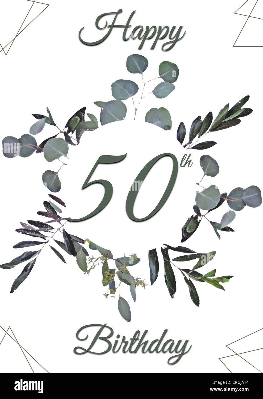 Happy 50 birthday text with leaf pattern on white background Stock ...