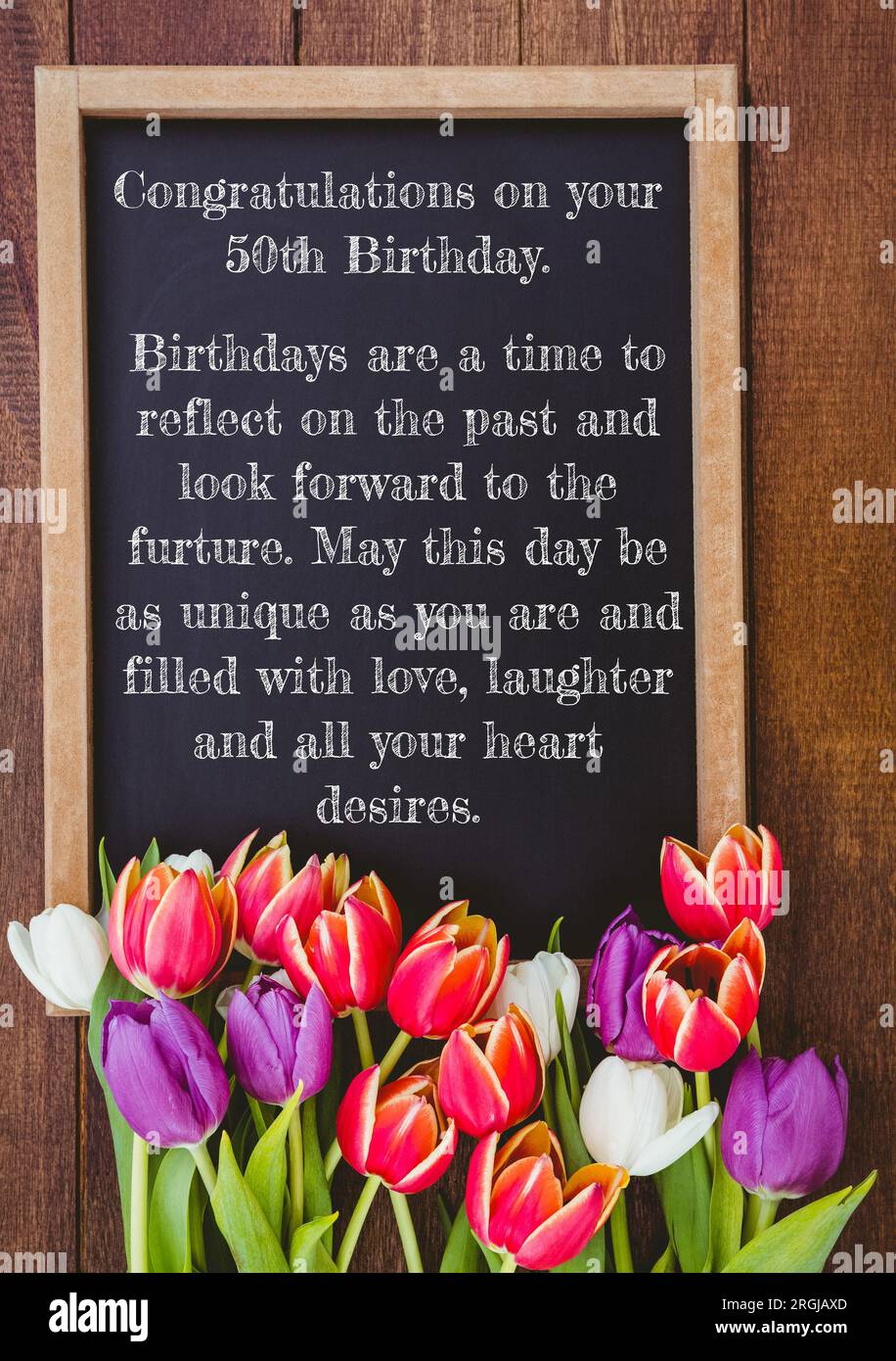 Congratulations on your 50 birthday text over blackboard background ...