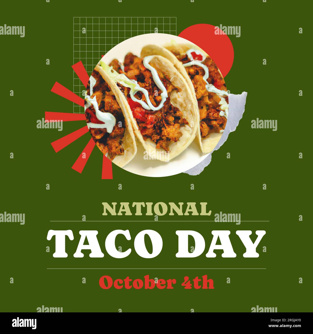 Composition of national taco day text and tacos on green background ...