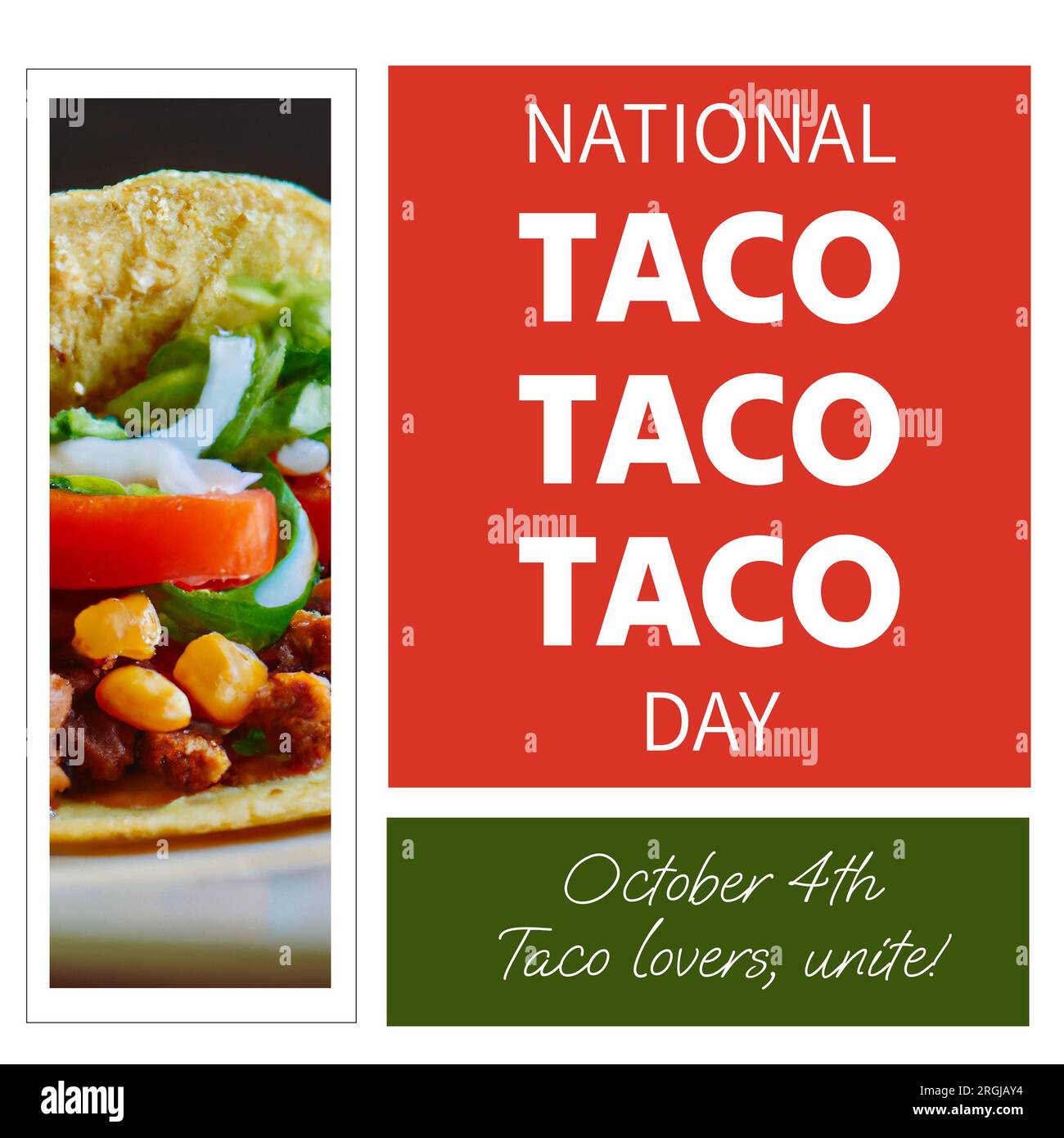 Composition of national taco day text and tacos on red and green ...