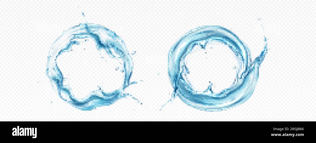 Water circle splash and round swirl realistic 3d vector frame. Liquid ...