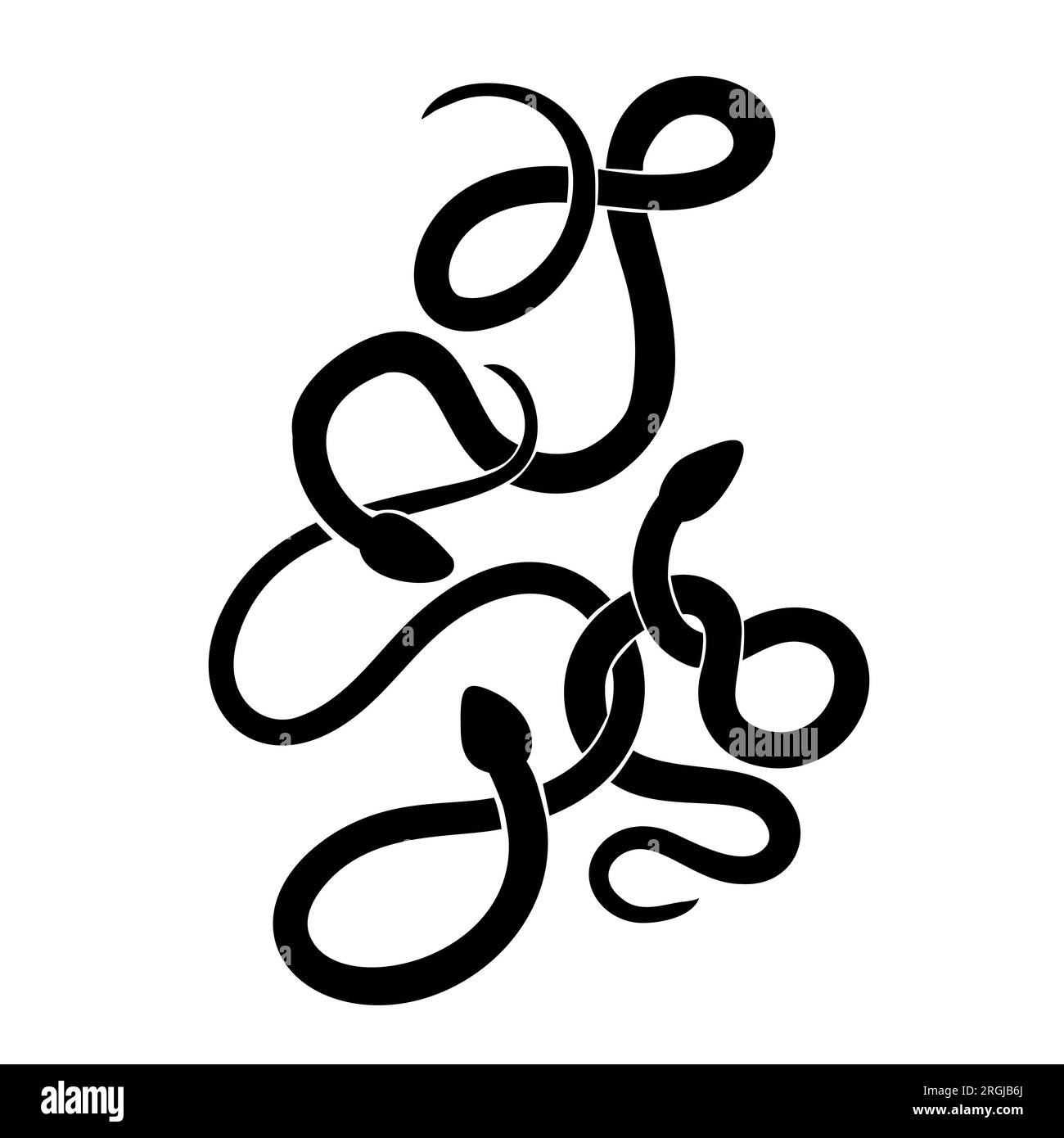 Vector illustration with tangled snakes. Monochrome clipart with ...