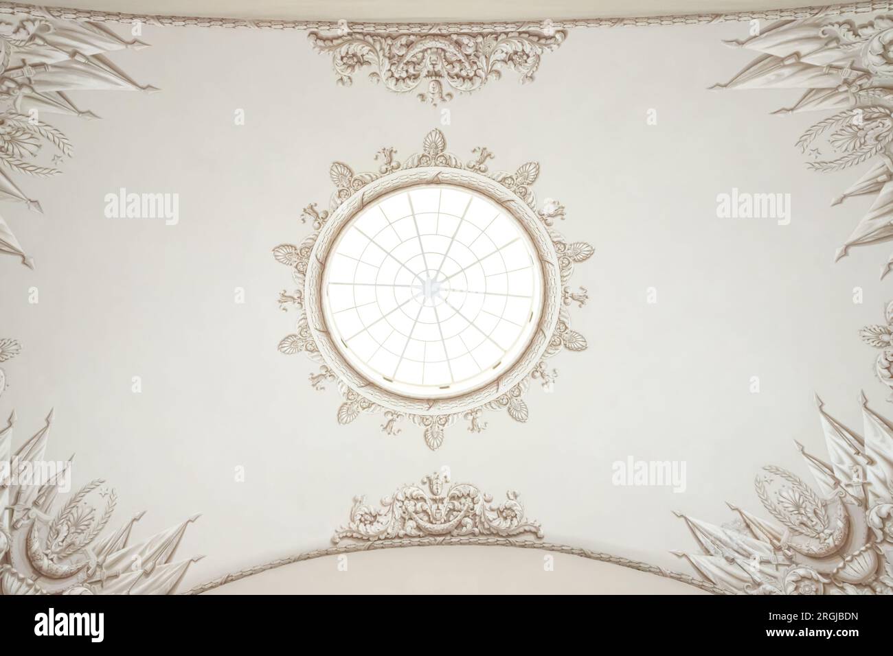 white ceiling with round hole and painting. oculus, glass dome or glass ...