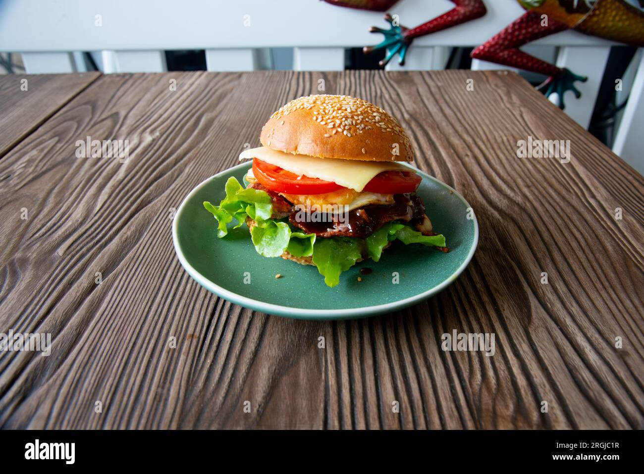 Hamburger in display for the photo shoot in Tokyo, Japan. Nowadays in ...