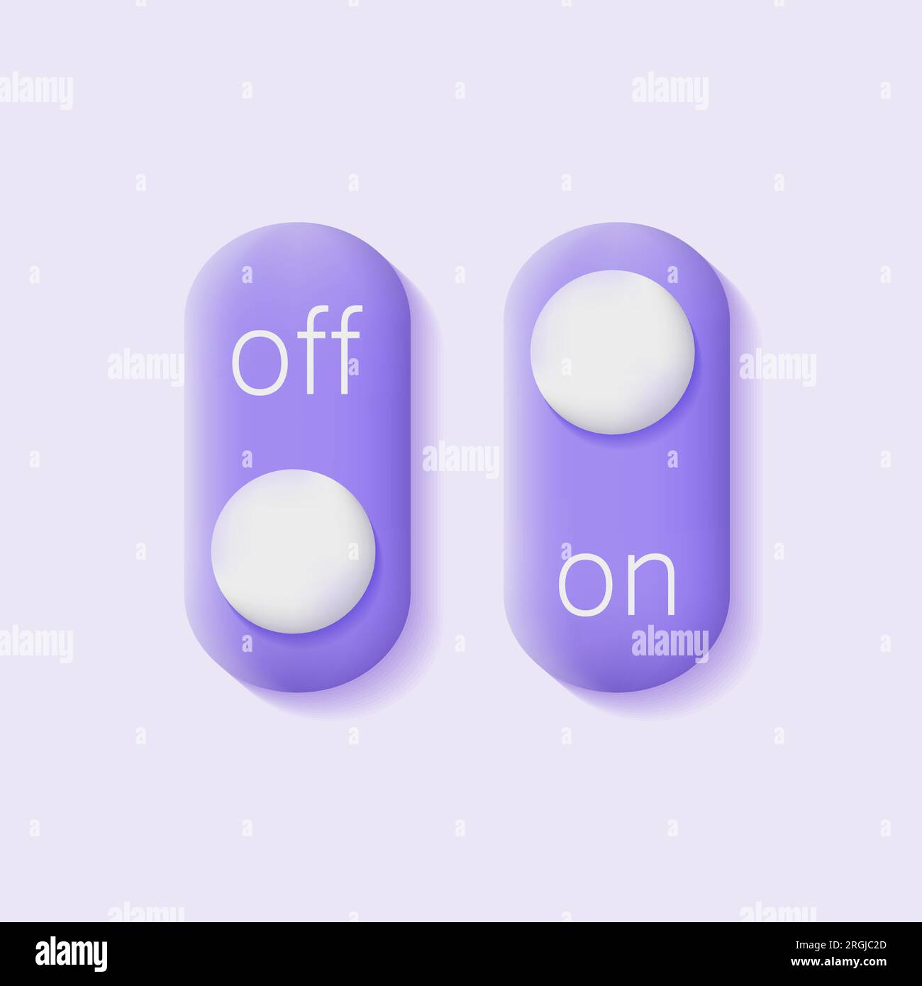 3d on and off toggle button. Purple slide bar icon. Unlock and lock. Software user interface ...