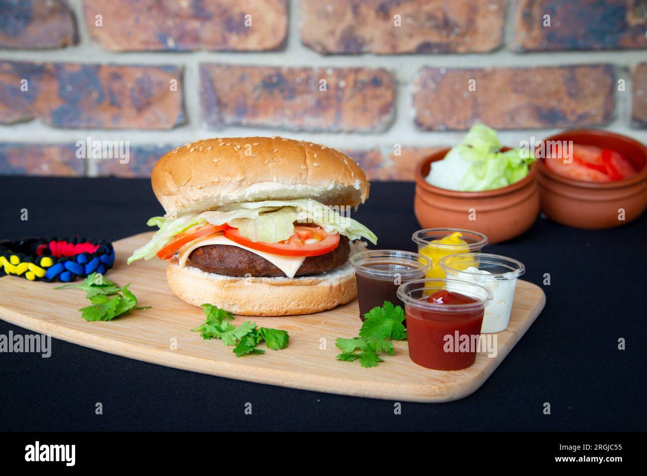 Hamburger in display for the photo shoot in Tokyo, Japan. Nowadays in ...