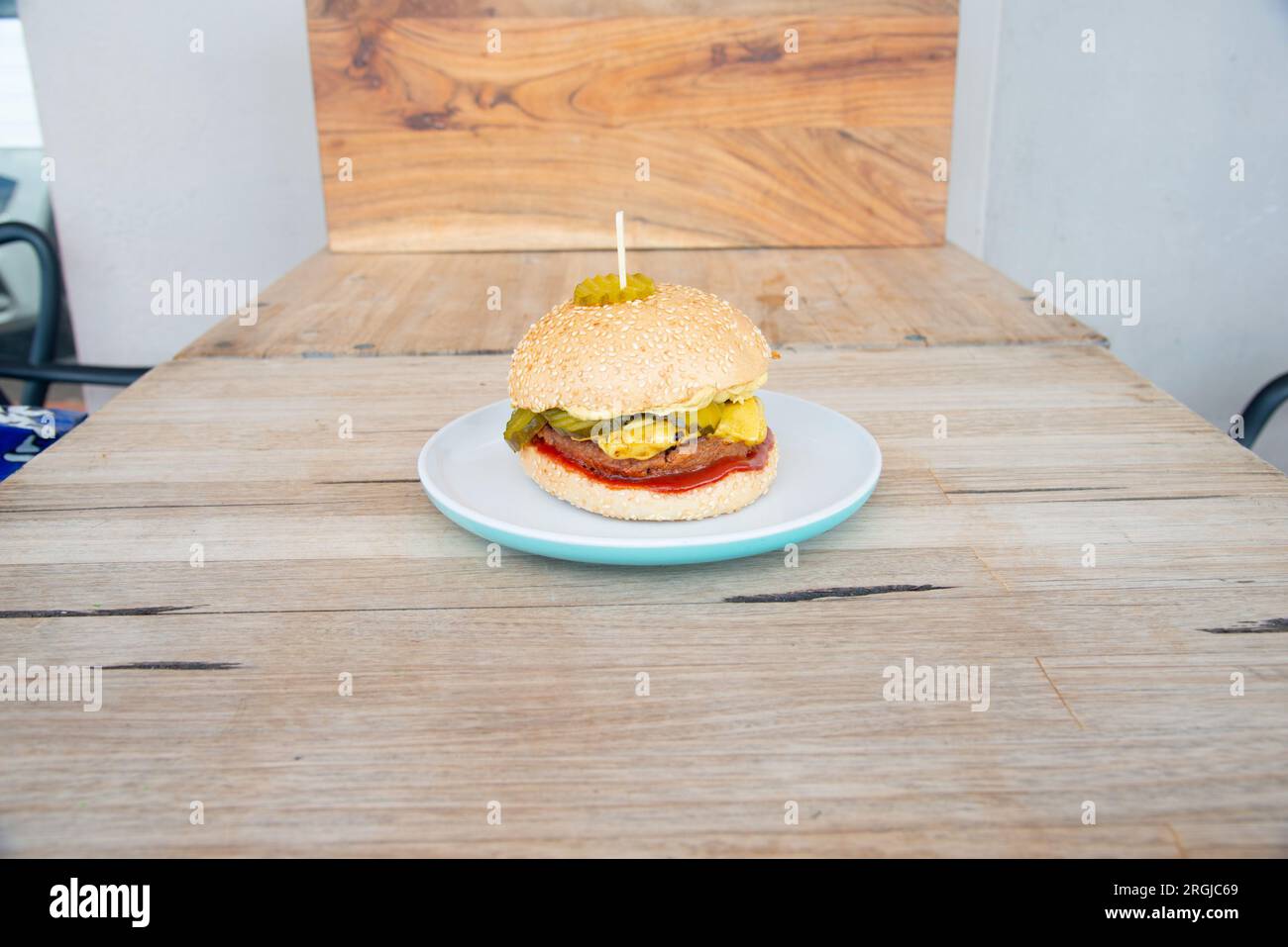 Hamburger in display for the photo shoot in Tokyo, Japan. Nowadays in ...