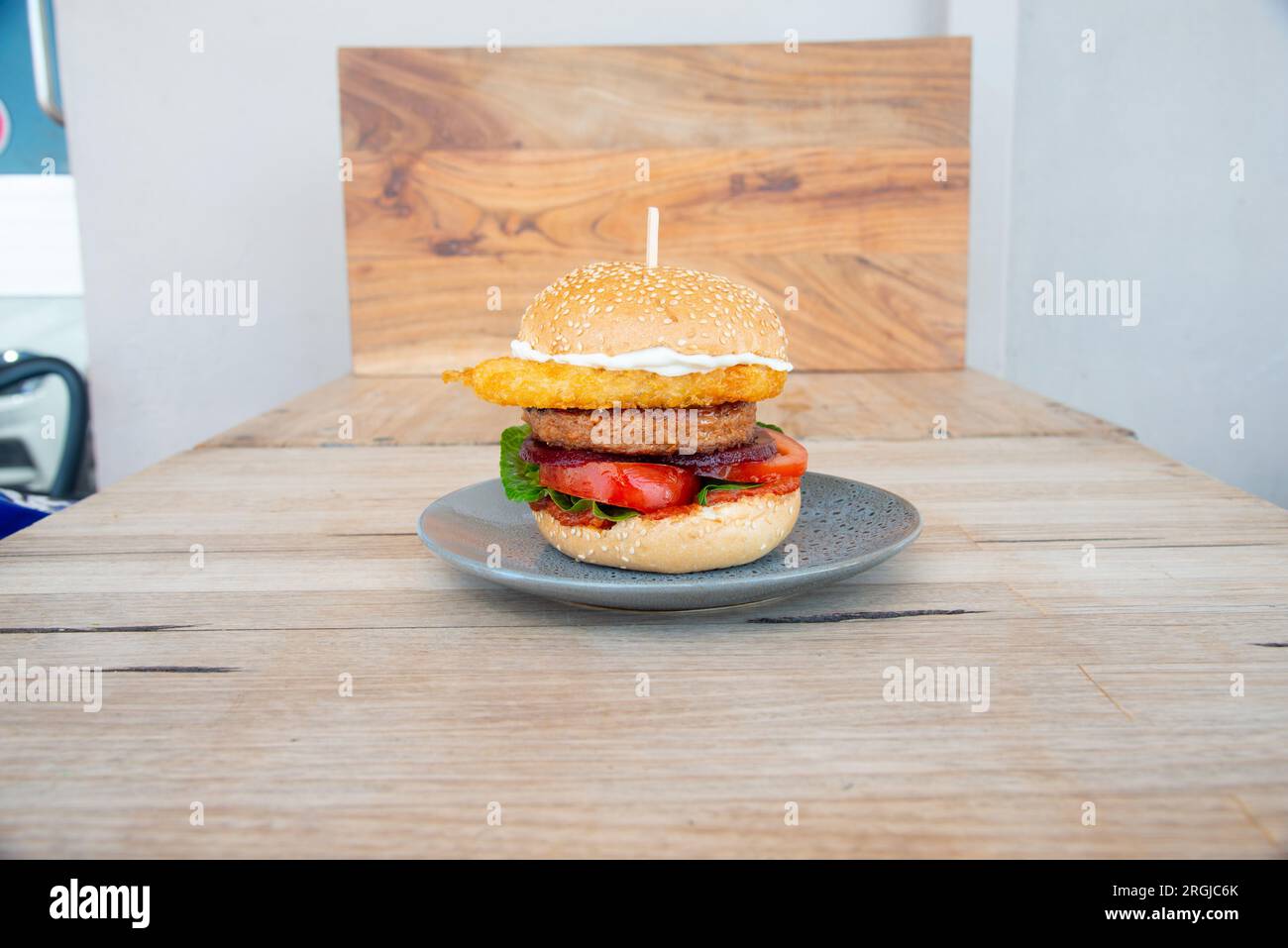 Hamburger in display for the photo shoot in Tokyo, Japan. Nowadays in ...