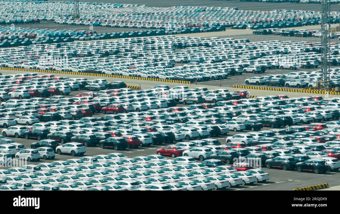 SUZHOU, CHINA - AUGUST 9, 2023 - A batch of cars are about to be ...
