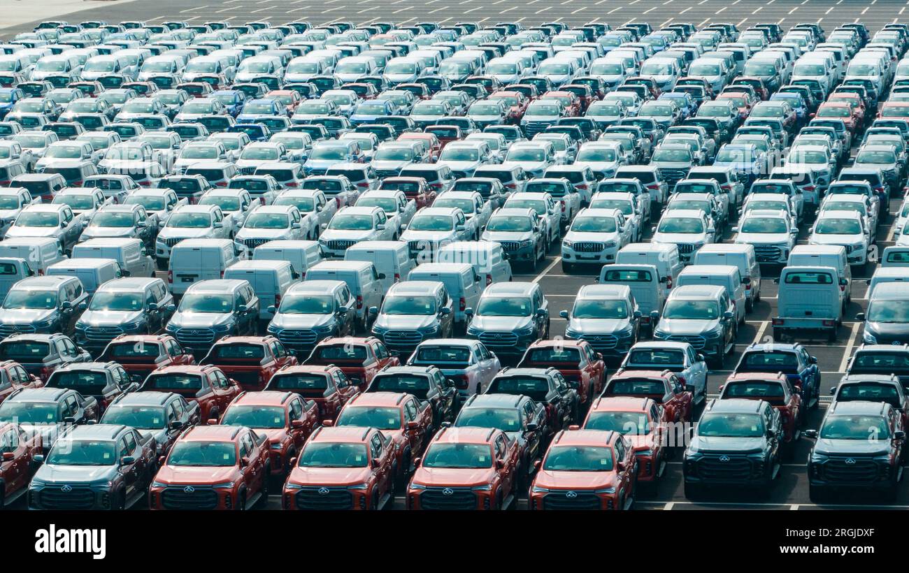 SUZHOU, CHINA - AUGUST 9, 2023 - A batch of cars are about to be ...
