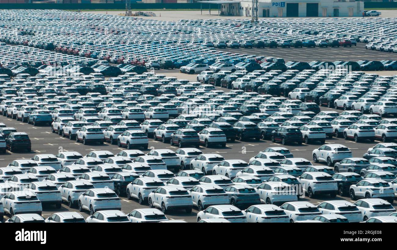 SUZHOU, CHINA - AUGUST 9, 2023 - A batch of cars are about to be ...