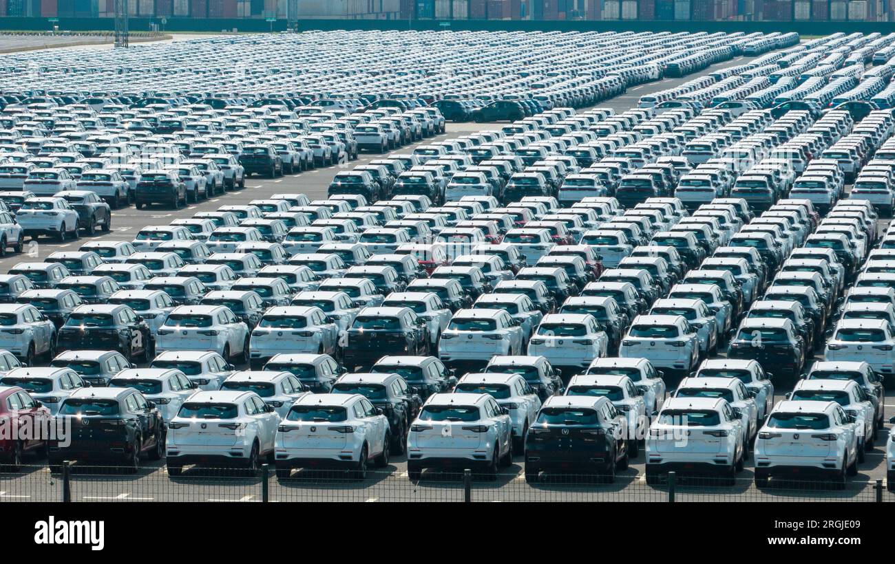 SUZHOU, CHINA - AUGUST 9, 2023 - A batch of cars are about to be ...