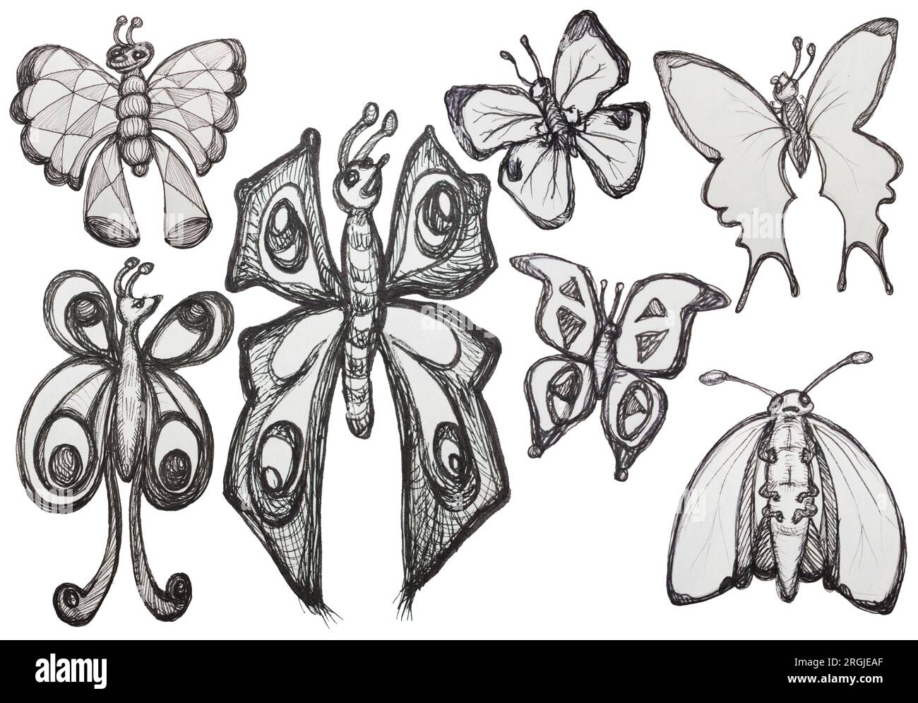 hand draw collection of cute butterflies design Illustration Stock ...