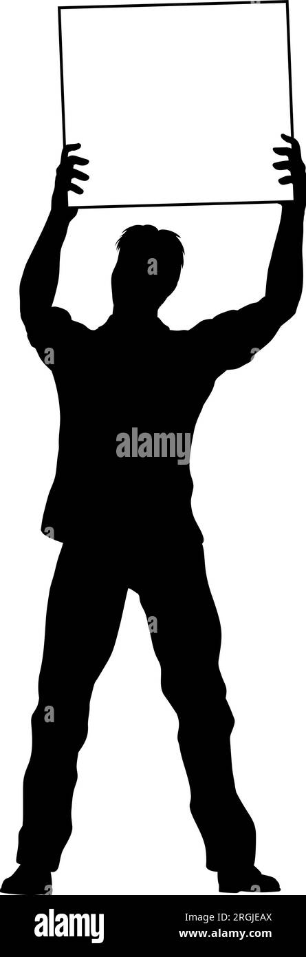 Protest Rally March Picket Sign Silhouette Person Stock Vector Image ...