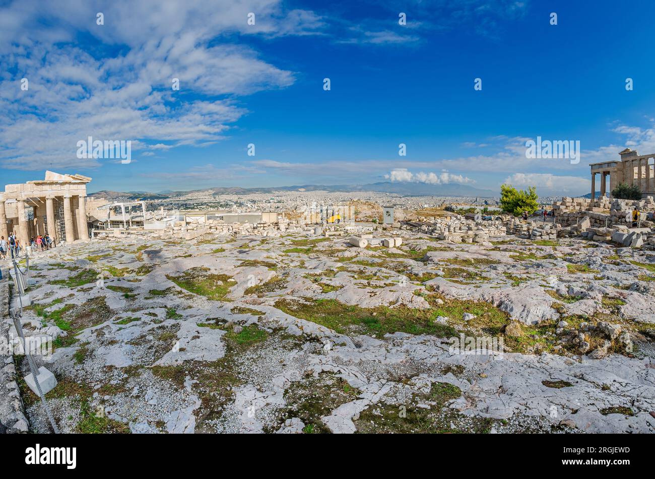 Acropolis of Athens. View of Propylaia, Base of the Statue of Athena ...