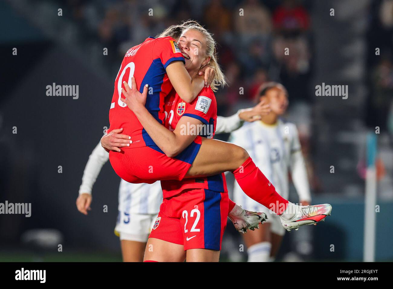 Norway's Sophie Roman Haug, right, celebrates the opening goal of the ...