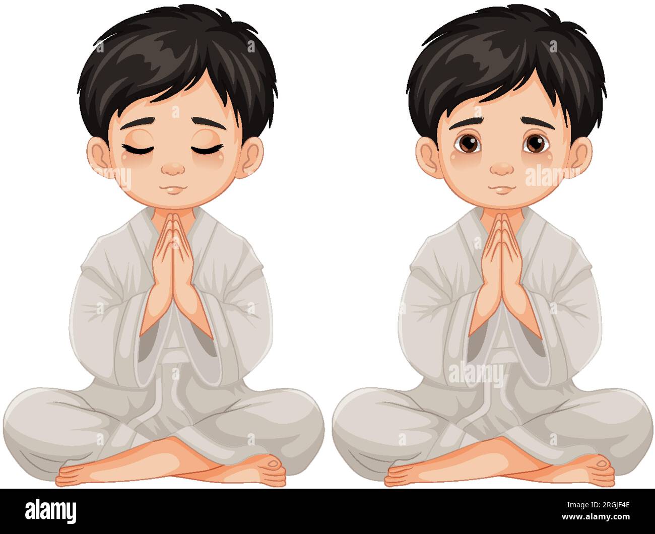 A cartoon illustration of a boy sitting and meditating with his eyes ...