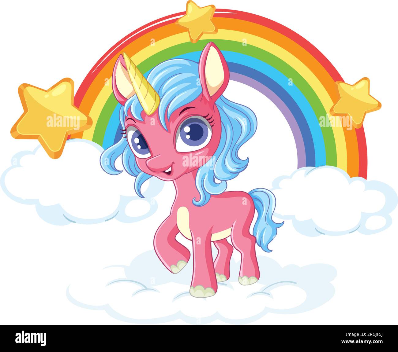 Adorable Cartoon Unicorn with Rainbow illustration Stock Vector Image ...