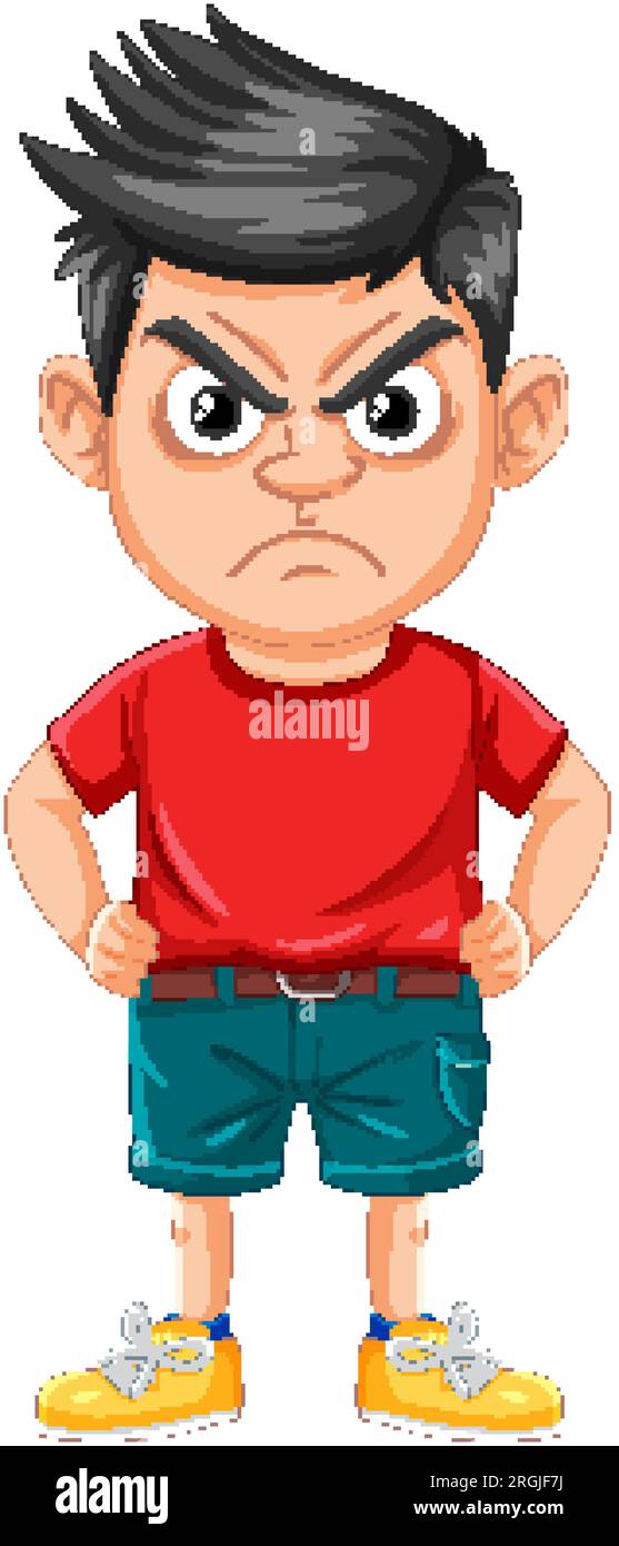 An angry cartoon character of a young boy in vector illustration style Stock Vector Image Art Alamy