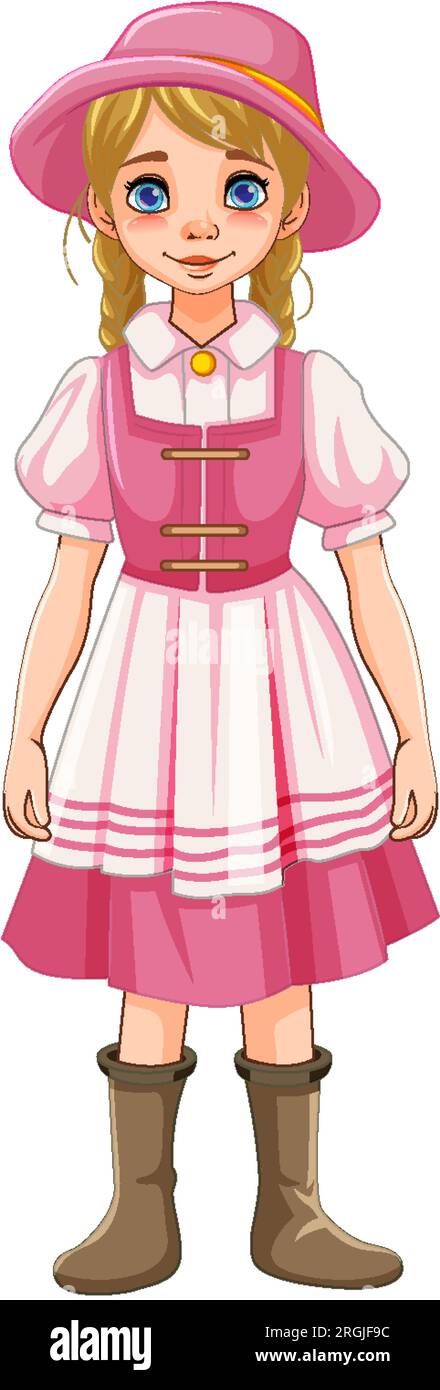 A cartoon illustration of a woman wearing a traditional German Bavarian ...