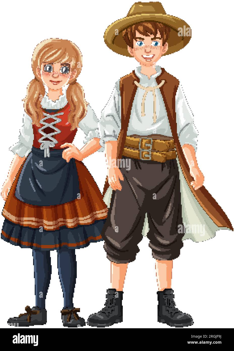 A cartoon illustration of a man and woman wearing traditional German ...