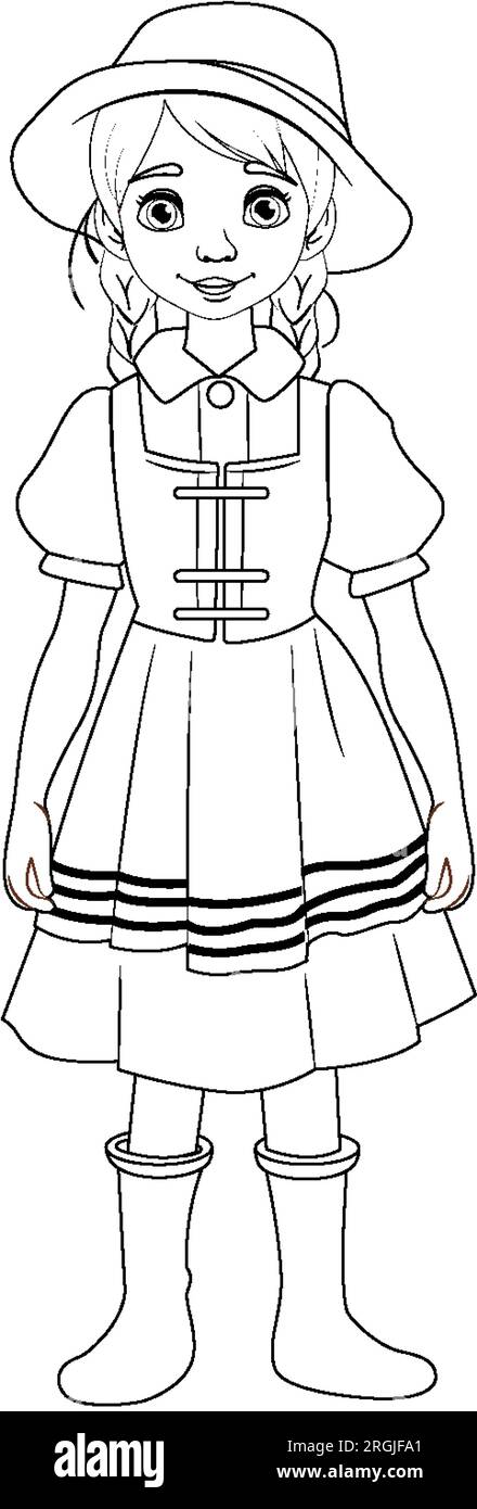 Vector cartoon illustration of a woman wearing traditional German ...