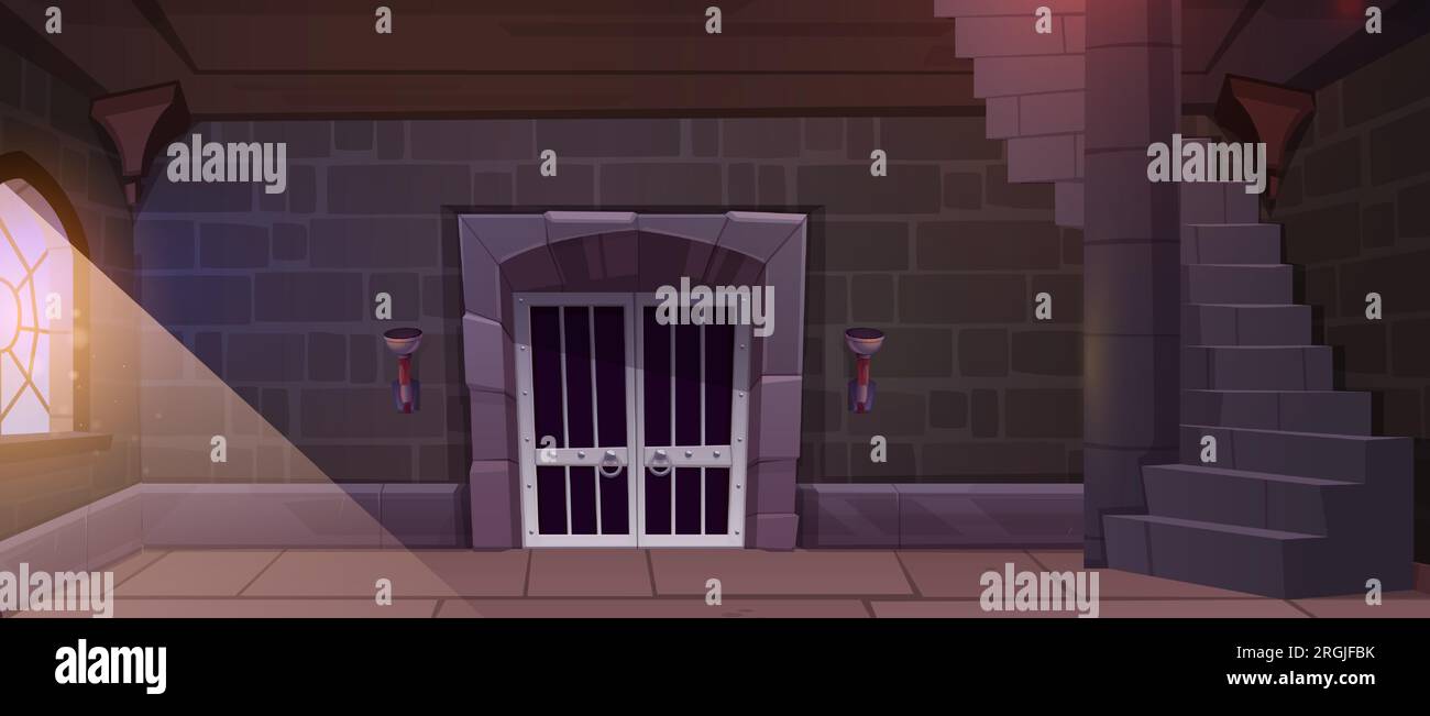 Prison dungeon in medieval castle. Vector cartoon illustration of stone ...