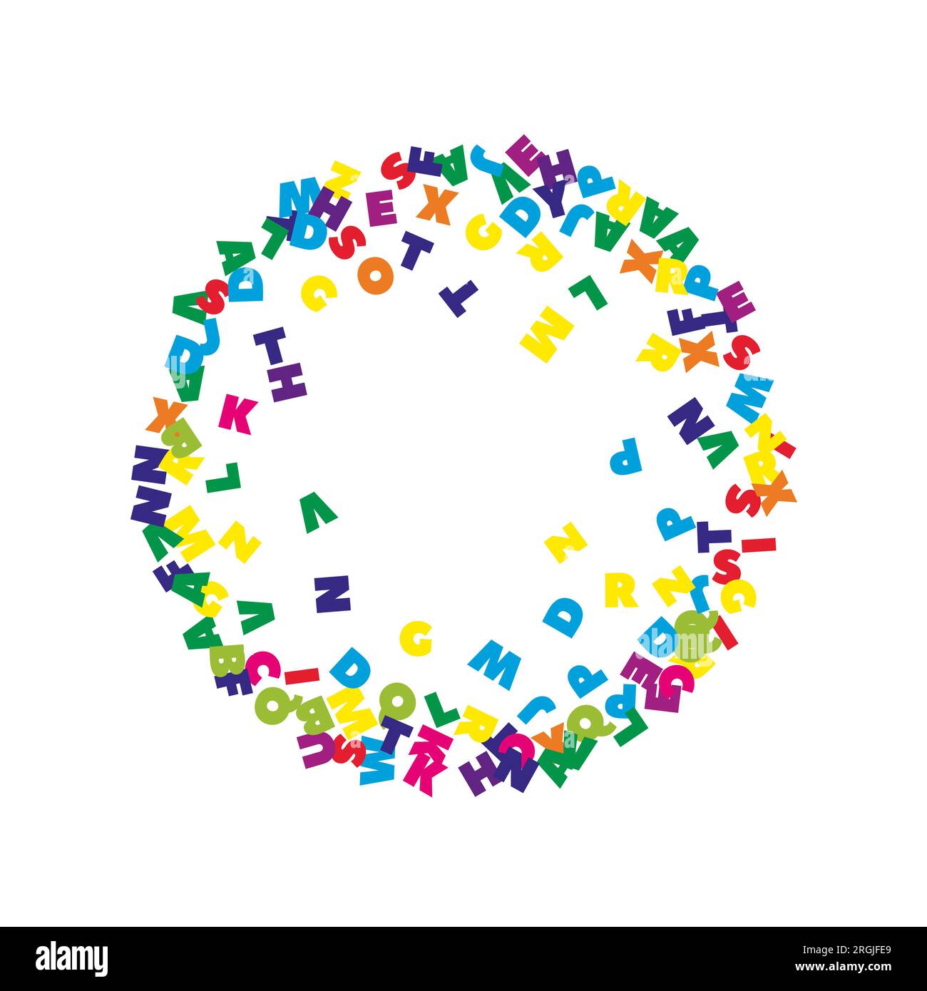 Falling letters of English language. Colorful flying words of Latin ...