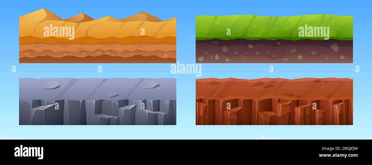 Game seamless ground and underground layer with sand hills, soil ground ...