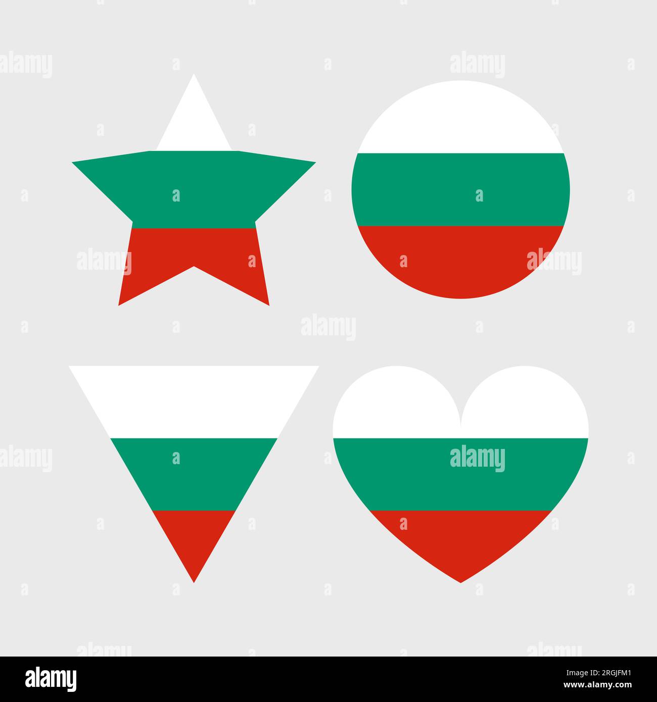 Bulgaria flag vector icons set in the shape of heart, star, circle and ...