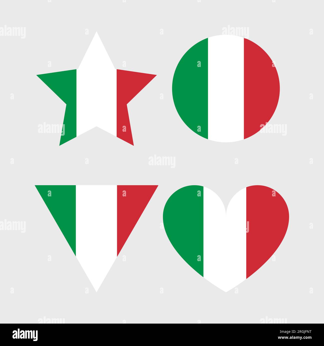 Italy flag vector icons set in the shape of heart, star, circle and map ...