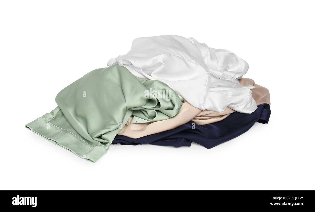 Pile of colorful clothes isolated on white Stock Photo - Alamy