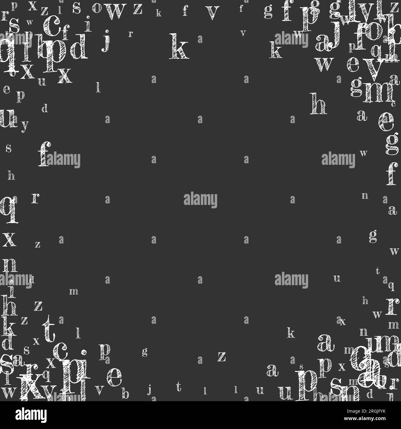 Flying latin letters. White chalk scattered charachters of English ...