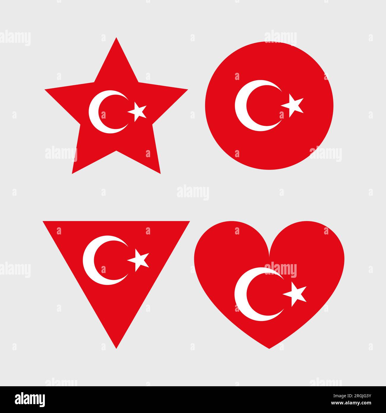 Turkey flag vector icons set in the shape of heart, star, circle and ...
