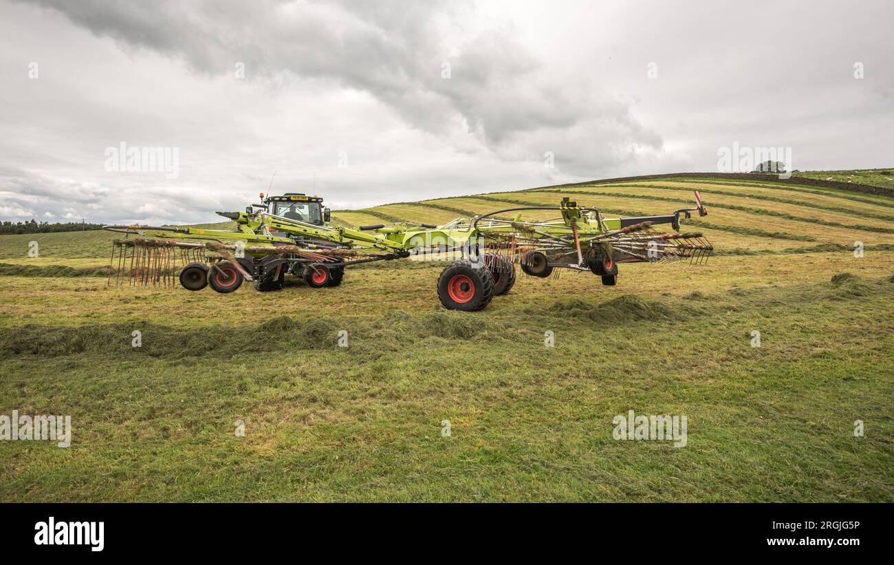 Tractor rowing up during silage making at Little Newton Long Preston ...